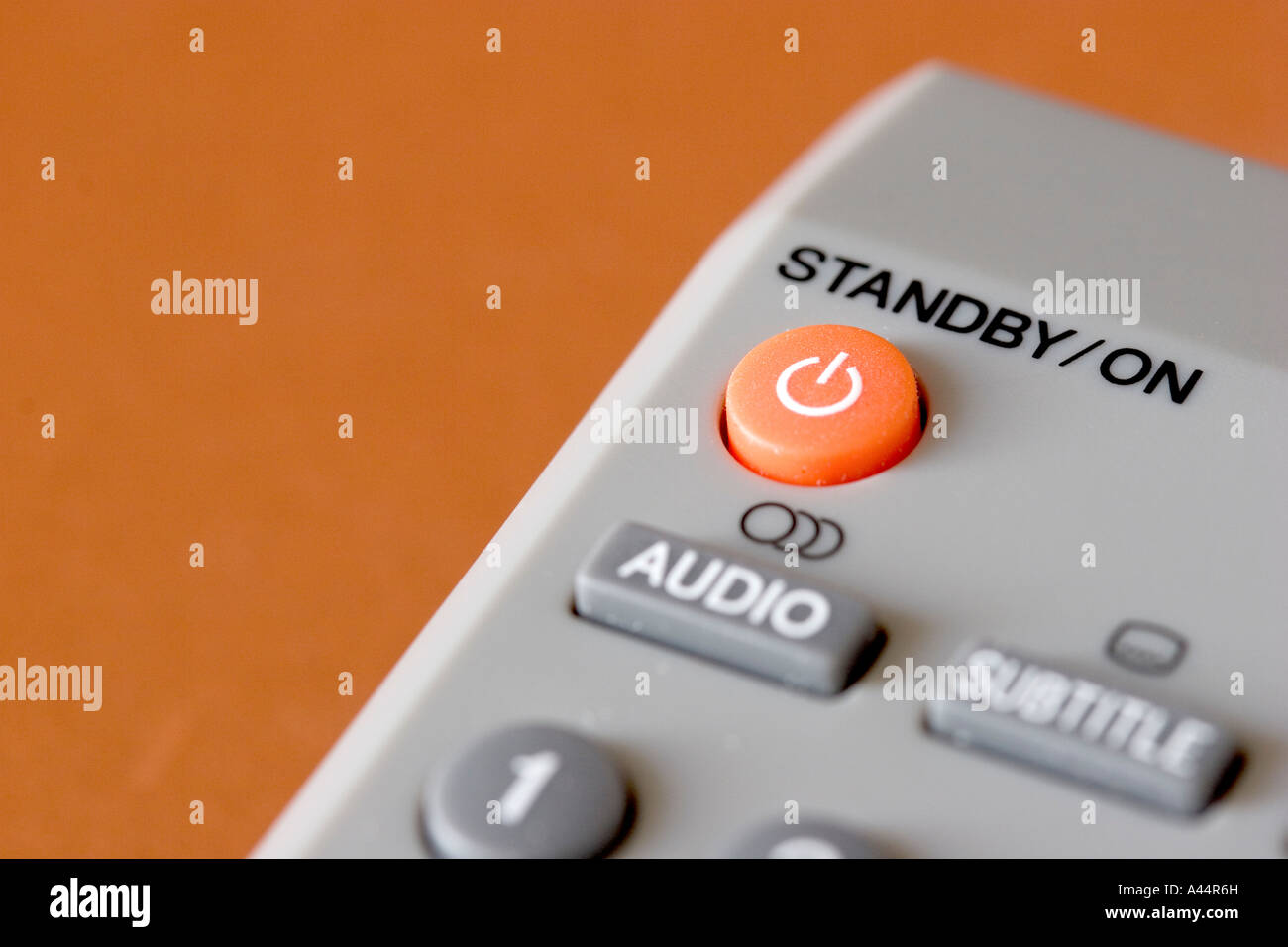 Closeup of power switch on a TV DVD stereo audio or home entertainment ...