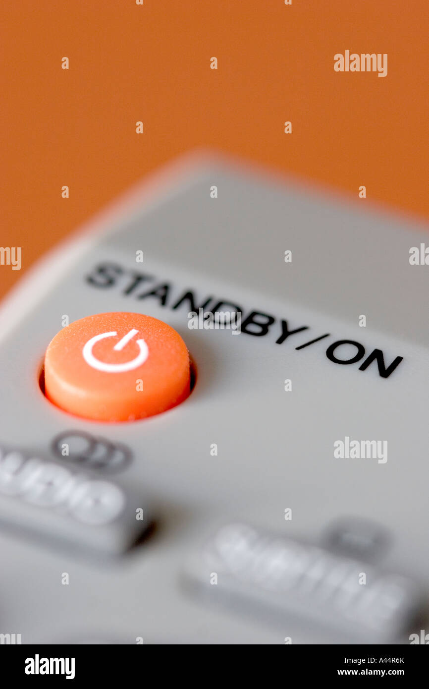 Closeup of power switch on a TV DVD stereo audio or home entertainment ...