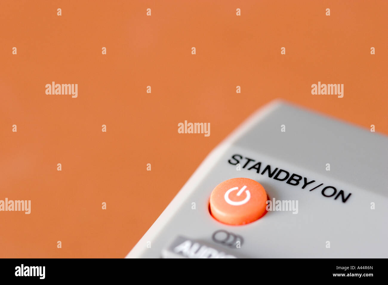 Closeup of power switch on a TV DVD stereo audio or home entertainment ...