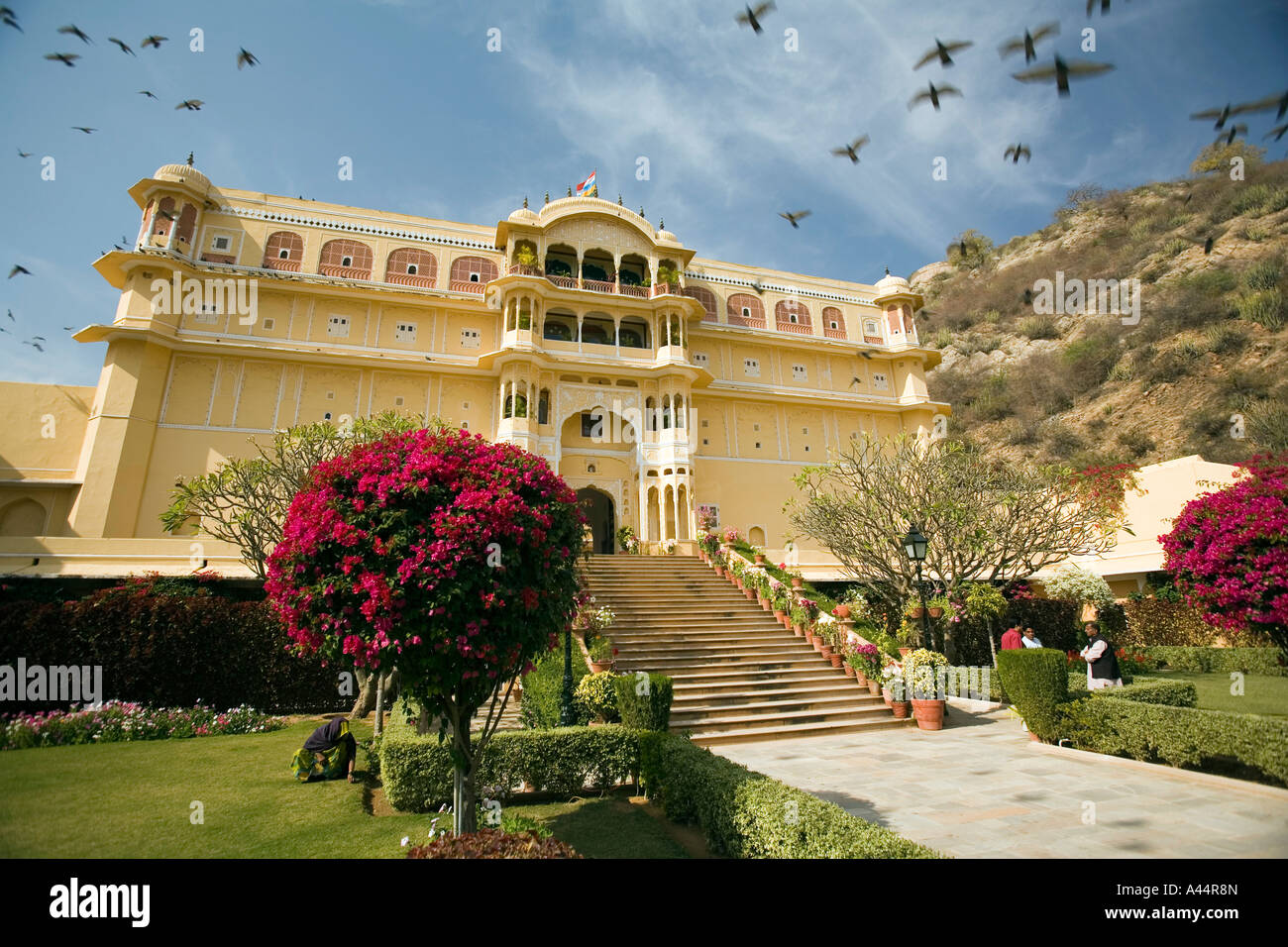 India Rajasthan Samode palace near Jaipur entrance from the garden ...