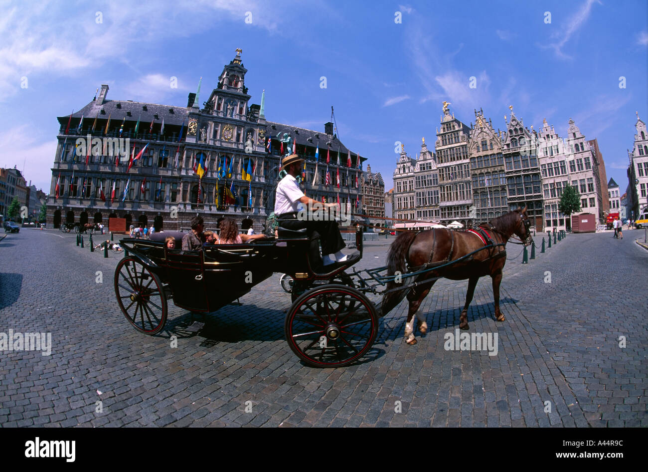 Horse drawn carriage in City Square with view of City Hall fountain ...