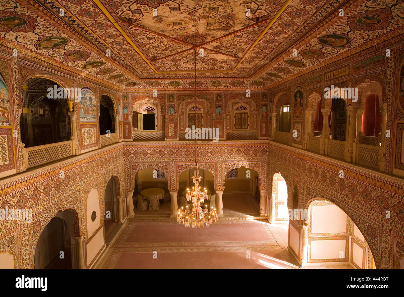 India Rajasthan Samode palace near Jaipur Durbar Hall ornately painted ...