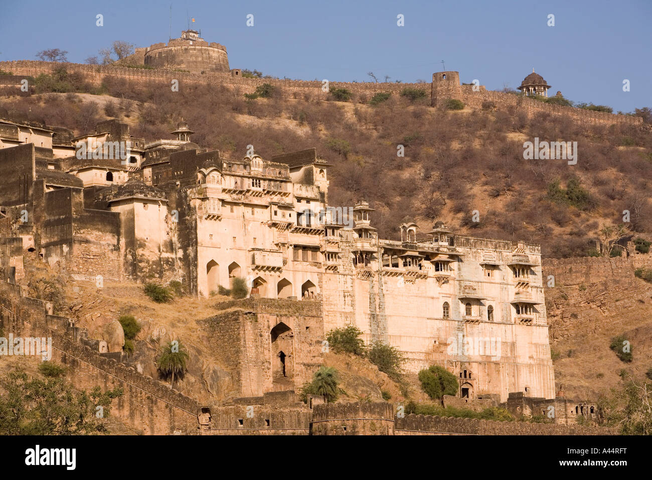 India Rajasthan Bundi Old Palace and Taragarh fort towering over the ...