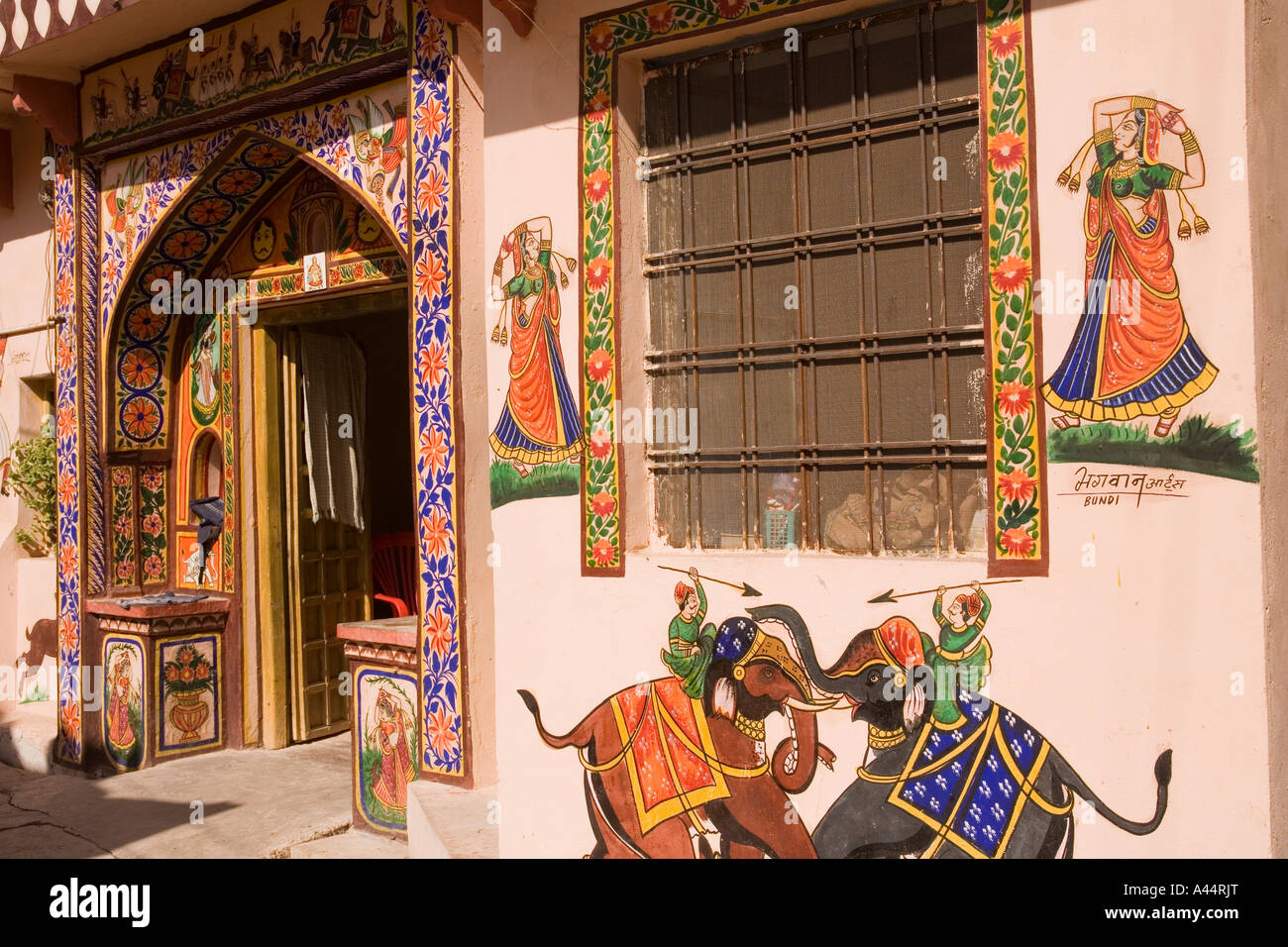 India Rajasthan Bundi traditionally painted house doorway Stock Photo ...