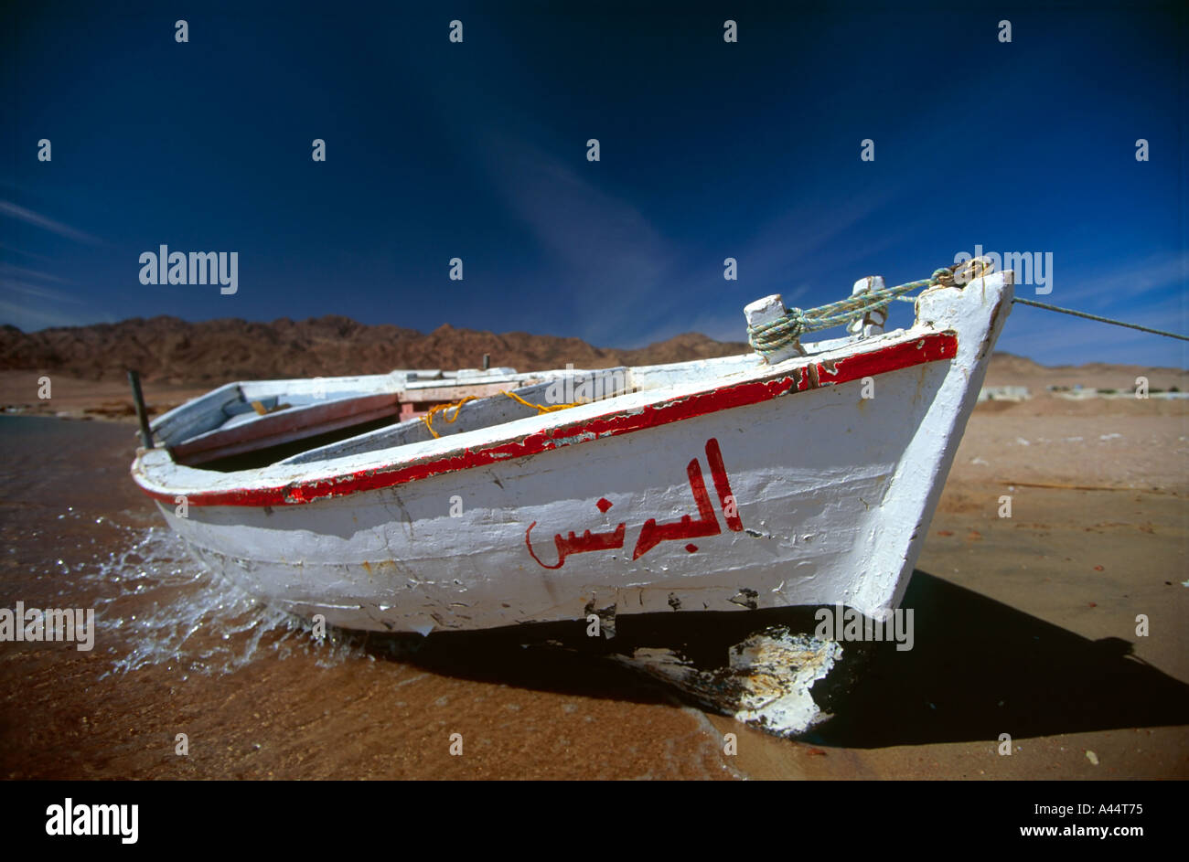 arabic fishing boat on beach at Dahab Sinai Egypt Stock Photo - Alamy