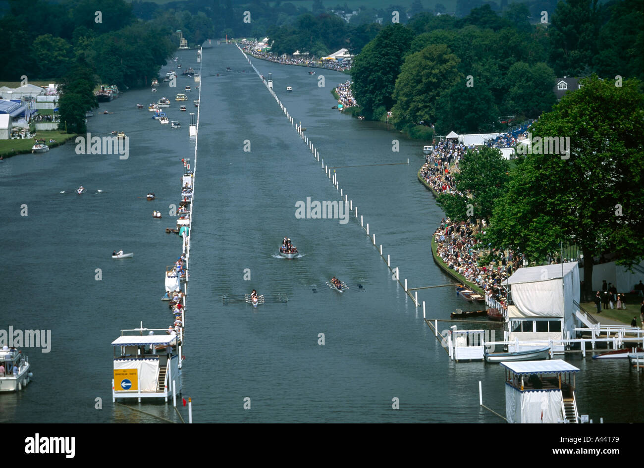 Henley Rowing Regatta on River Thames with two rowing boats competing ...