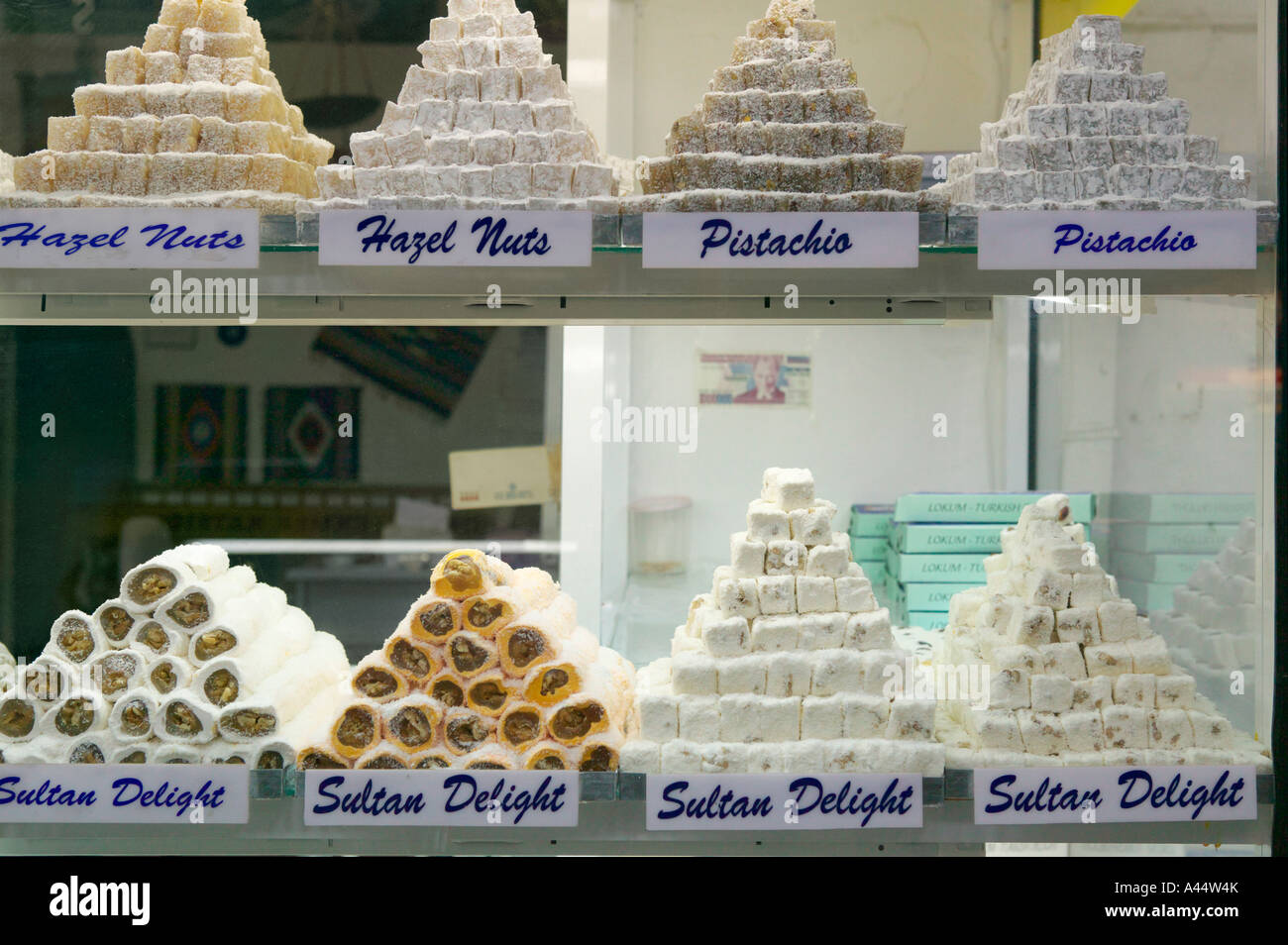 Display of Turkish Delight in a shop window in Lefkosa or Nicosia ...
