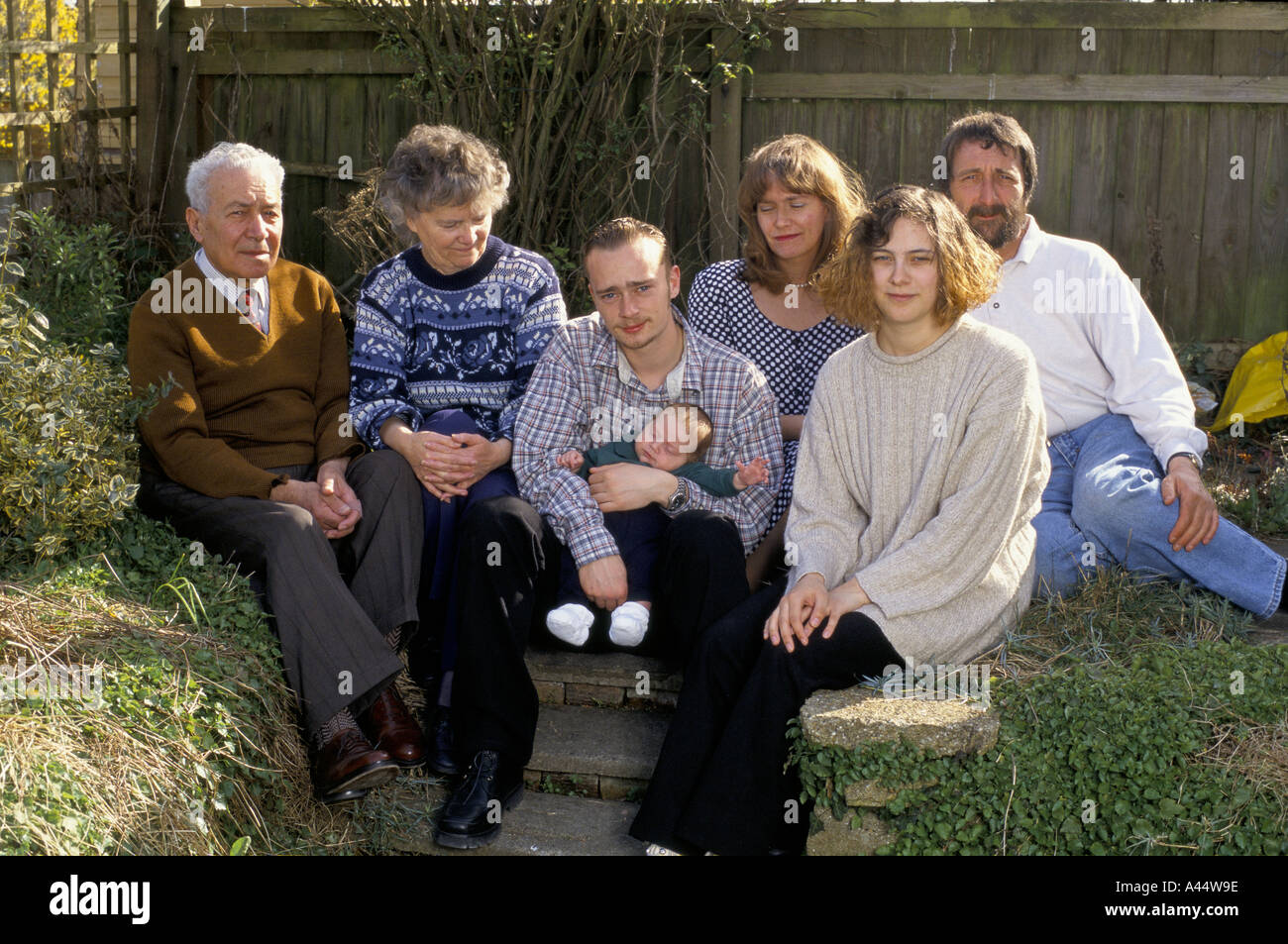 four generation of one family sitting in a garden luton bedfordshire ...