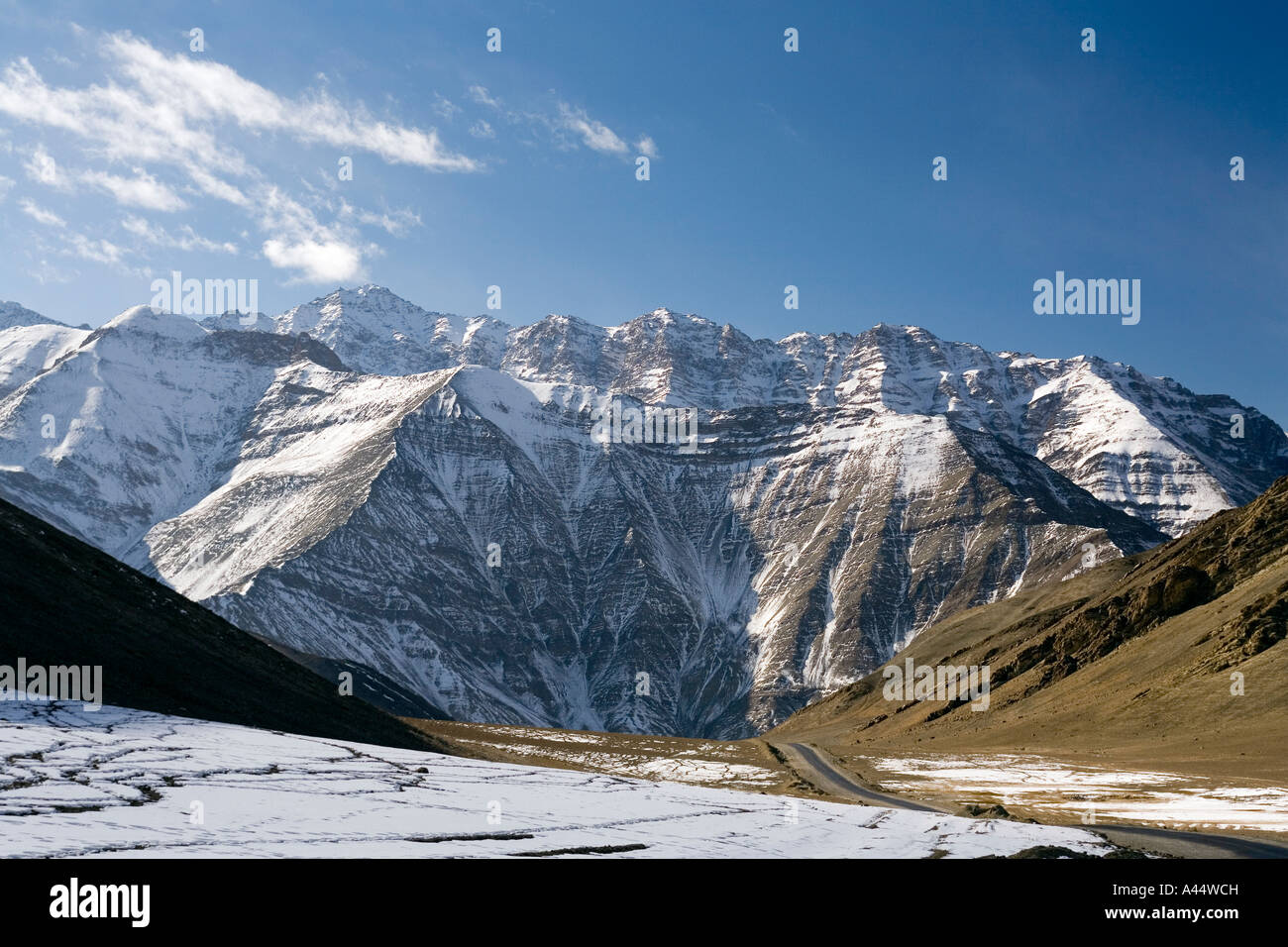 India Ladakh Leh valley mountainous landscape above road into Zanskar ...