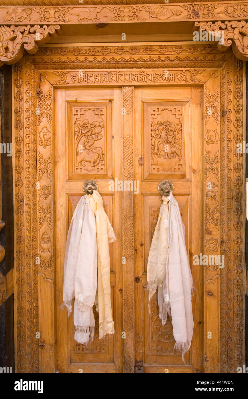 India Ladakh Leh Valley Likkir Gompa kata scarves tied to monastery ...