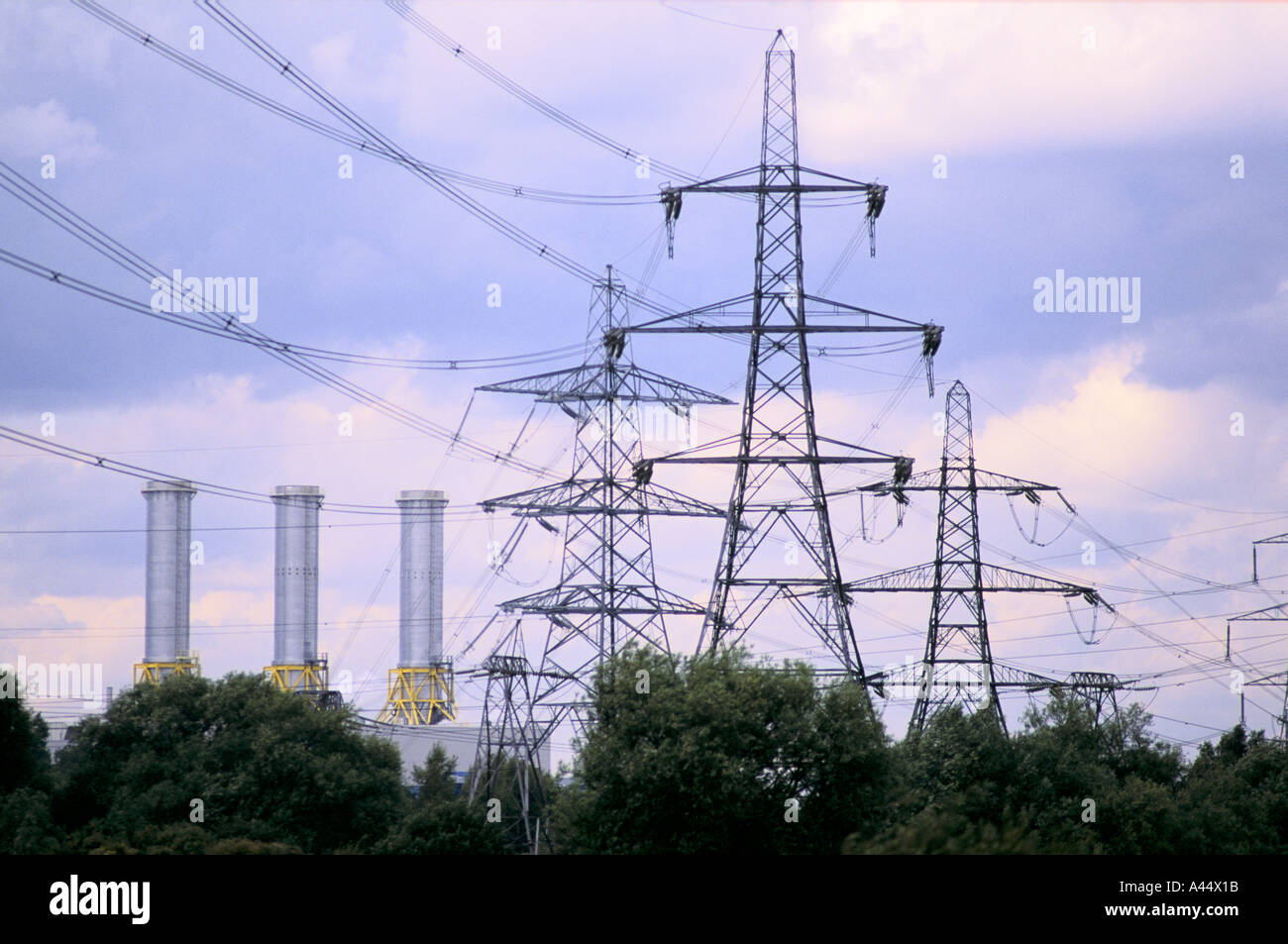 power pylons rye house gas power station hoddeston herts 1993 Stock ...