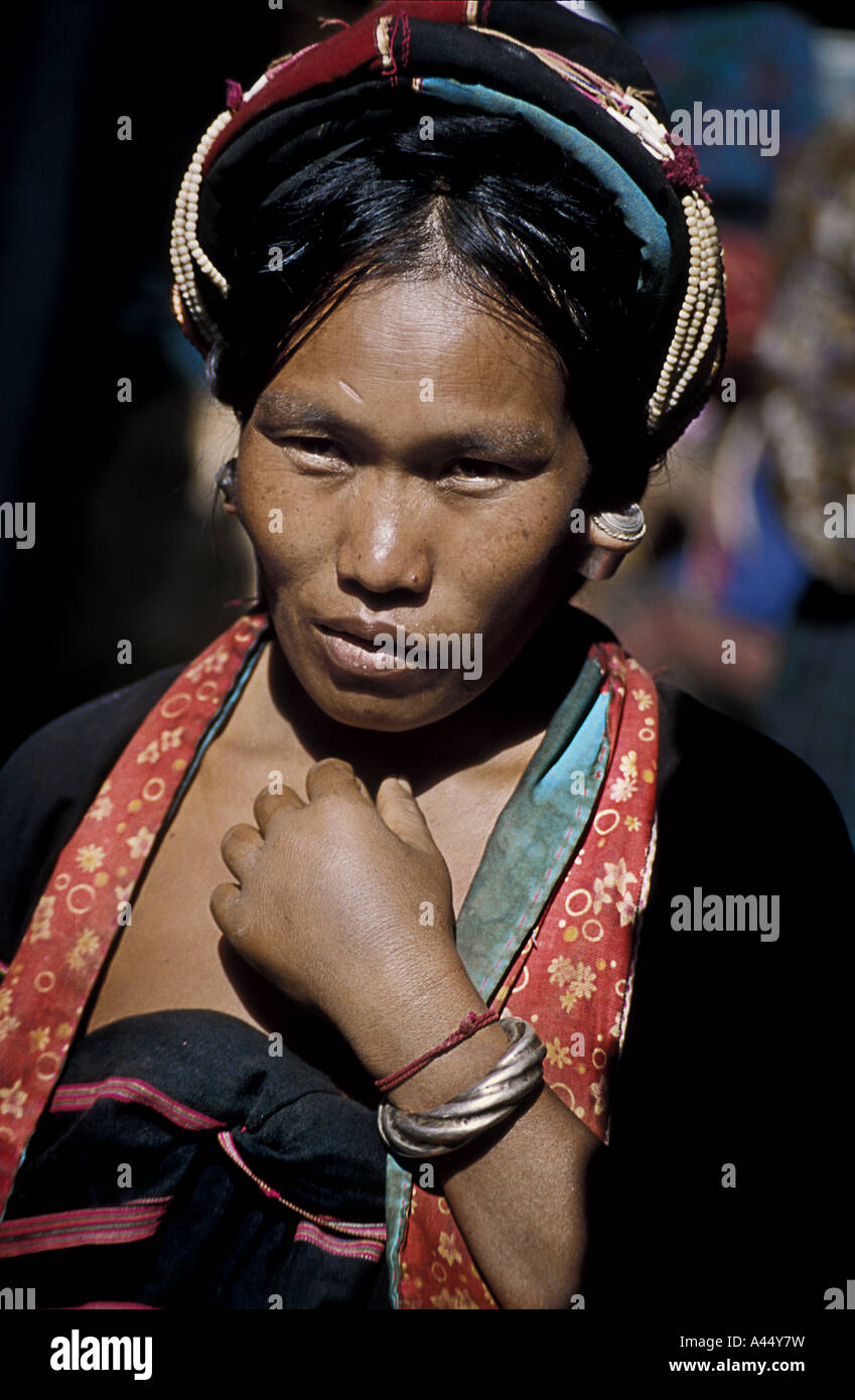 Portrait of a tribal lady in North east Myanmar Stock Photo - Alamy