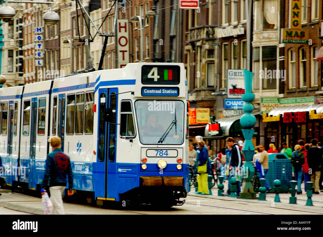 Early 2000s archive photo of a tram in the centre of Amsterdam ...