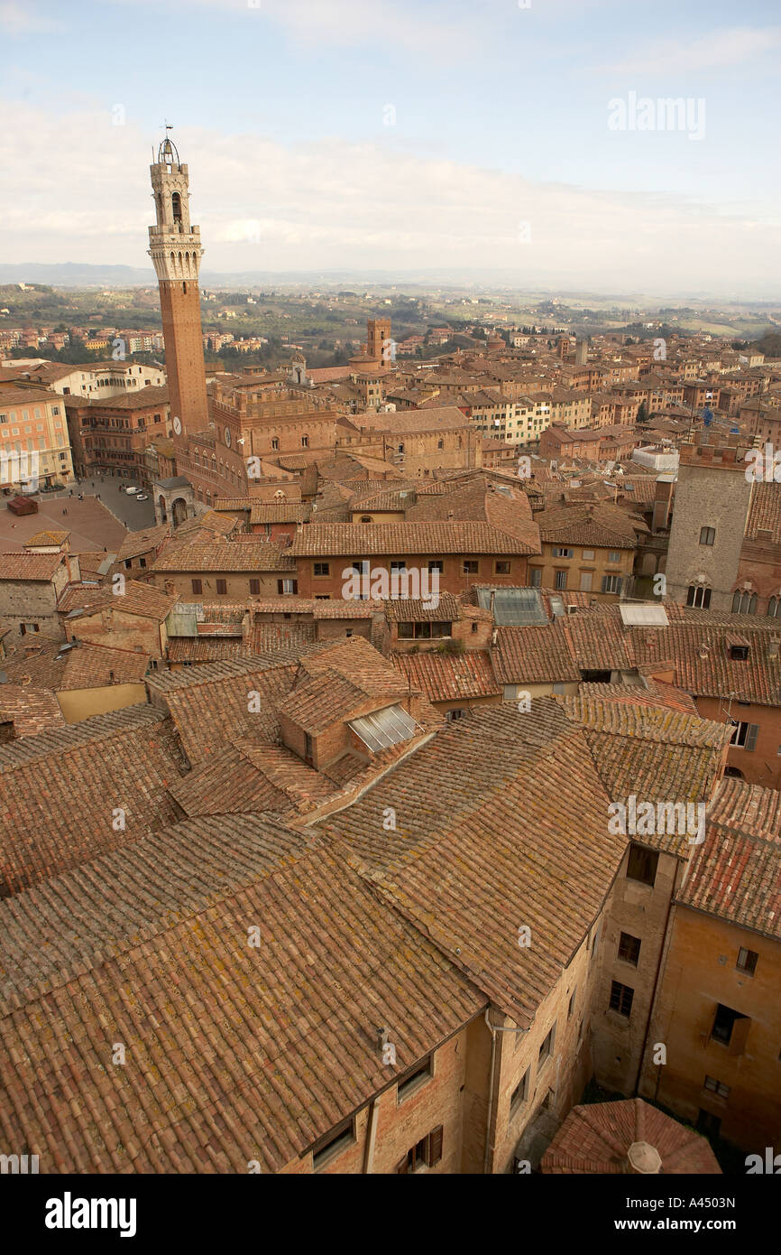 Piazza del Campo and Torre del Mangia Mangia Tower Siena Tuscany Italy ...