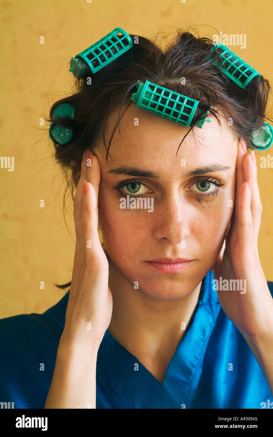 Woman in curlers Stock Photo - Alamy