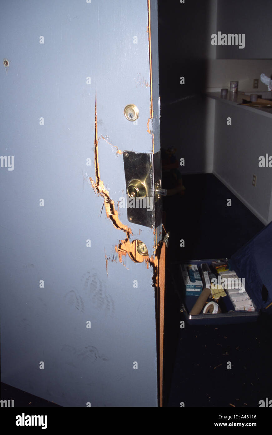 Front door after forced entry. Kansas City, MO. USA. Street Narcotics ...