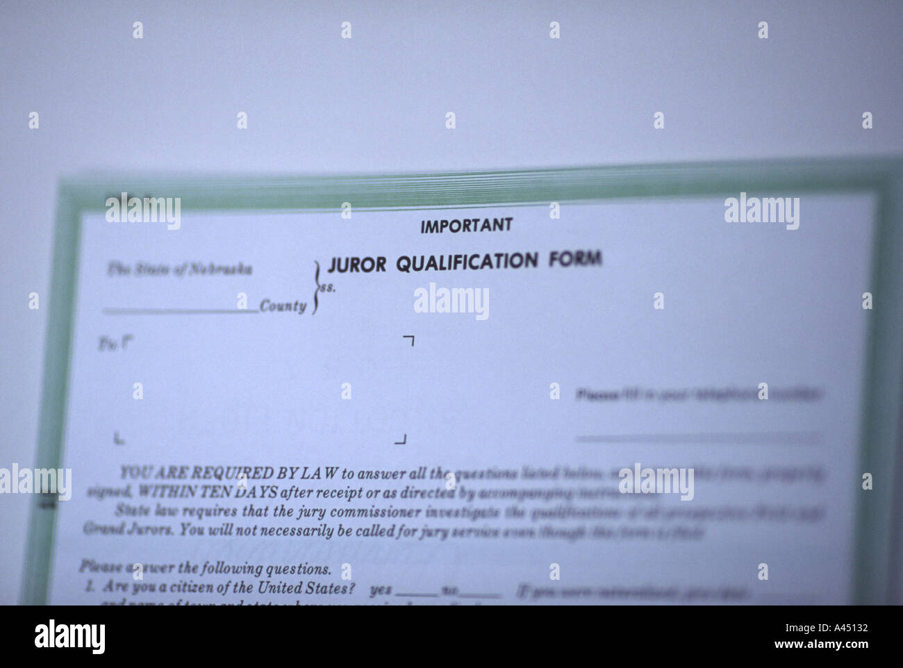 Jury qualification form hi-res stock photography and images - Alamy