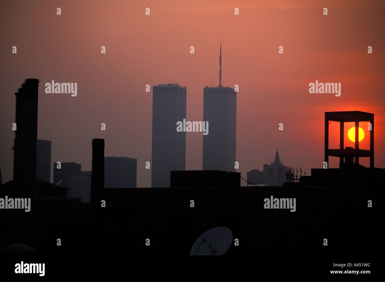 The World Trade Towers at sunset, from the Brooklyn, waterfront, NYC ...