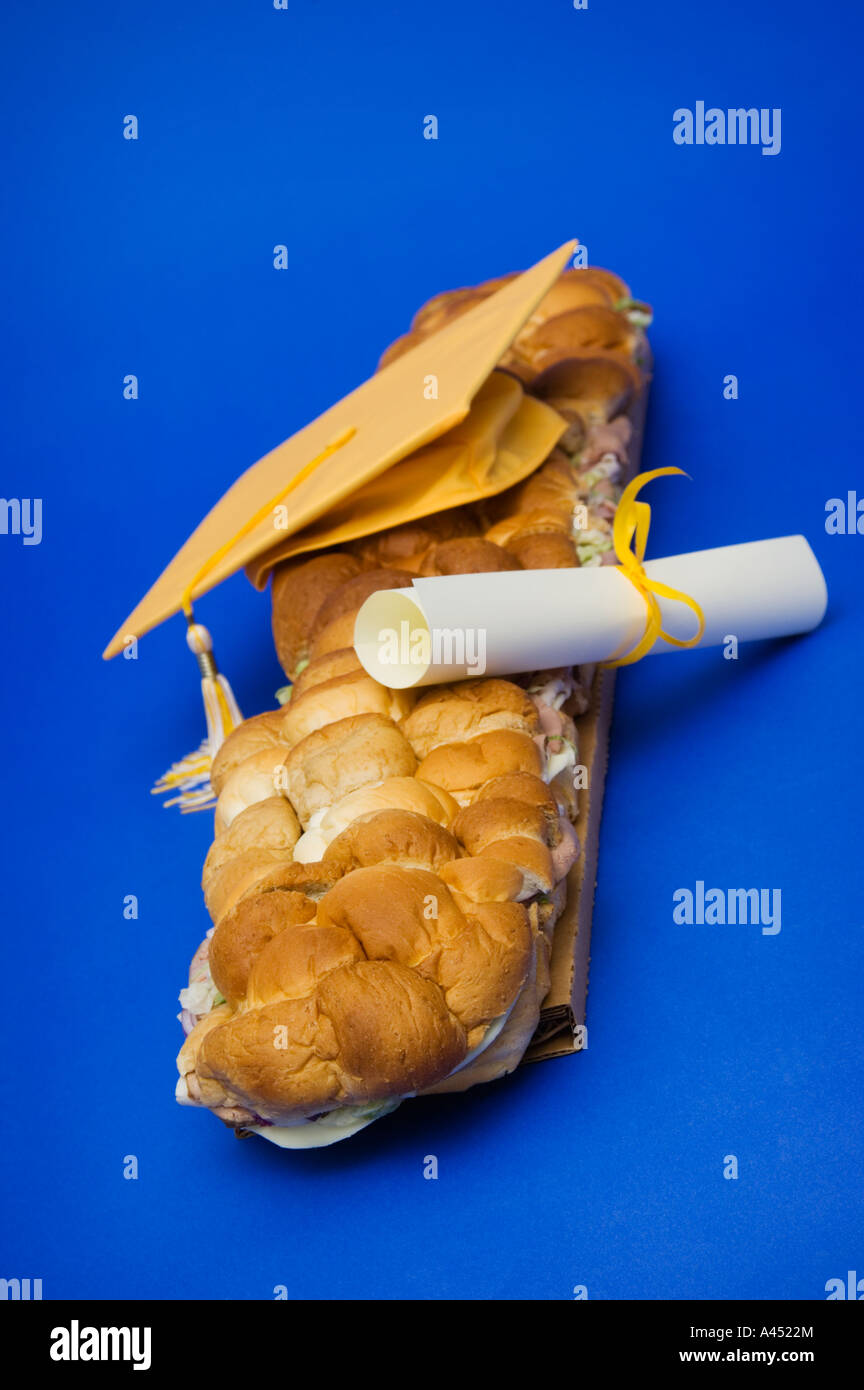 Submarine sandwich graduation cap and diploma Stock Photo - Alamy