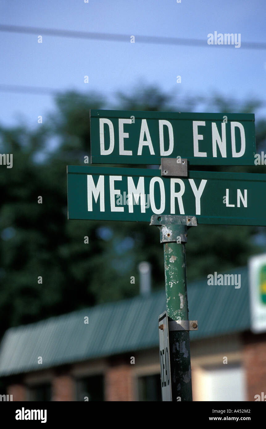 Suggestive irony of street signs, "Dead End" and "Memory Lane Stock ...