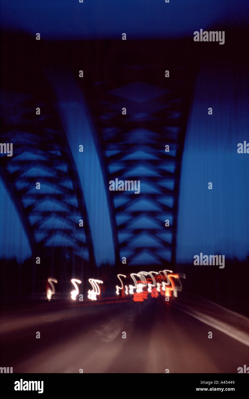 traffic on bridge at night Stock Photo - Alamy