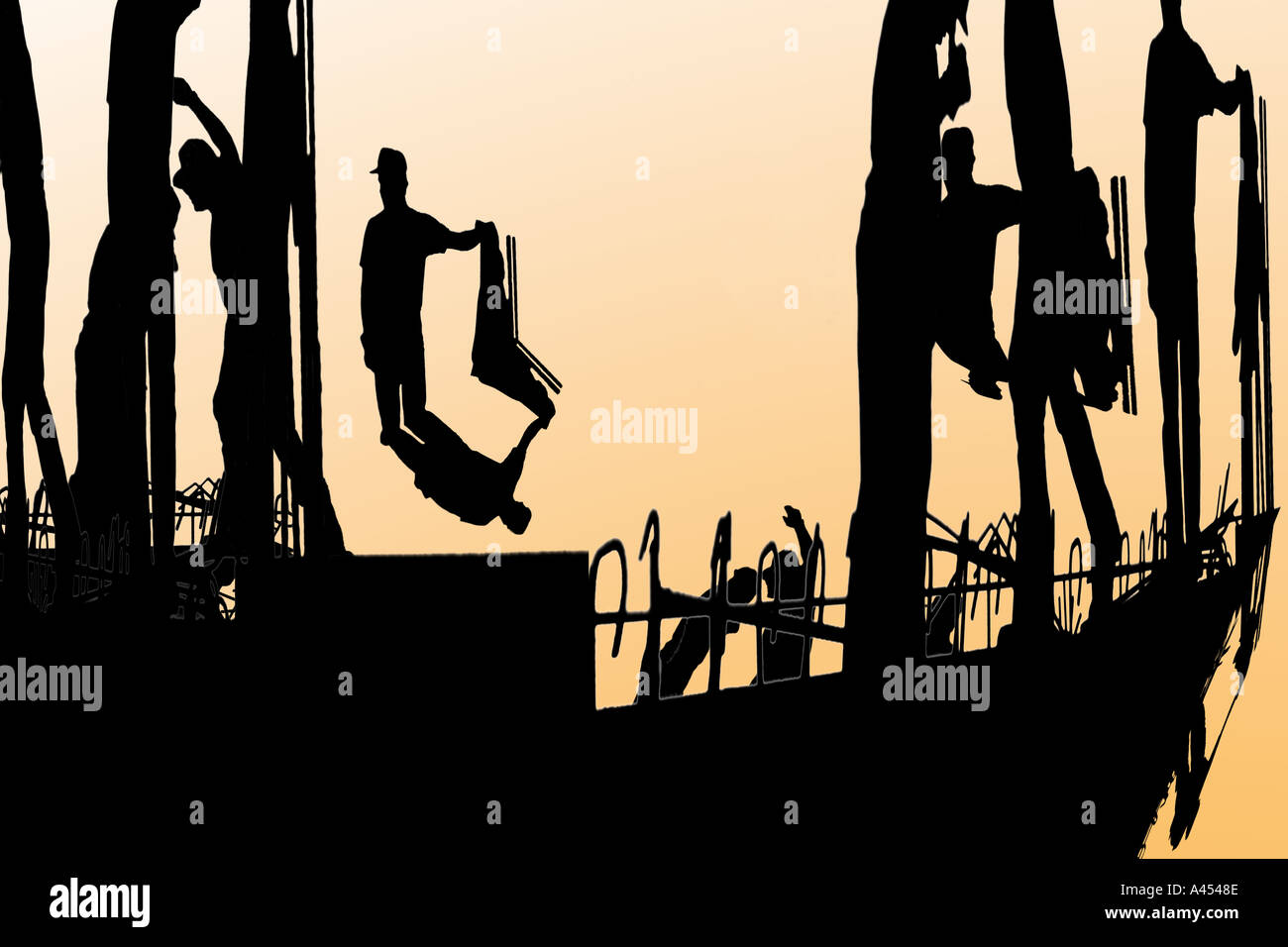 A horizontal sculpture like rendering of construction workers standing ...