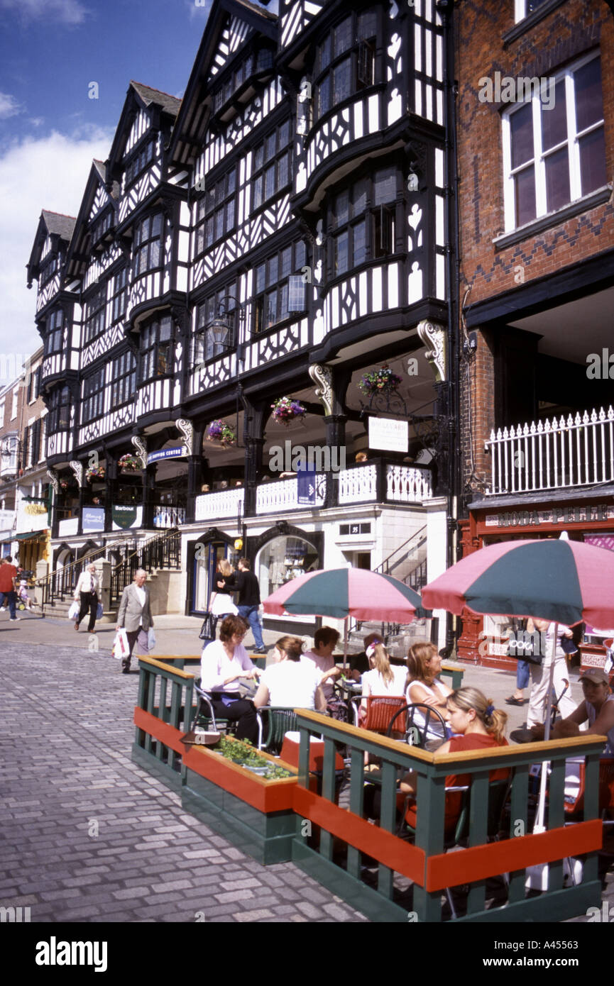 Chester Tudor Buildings Al FrescoChester Cheshire England Europe Stock ...