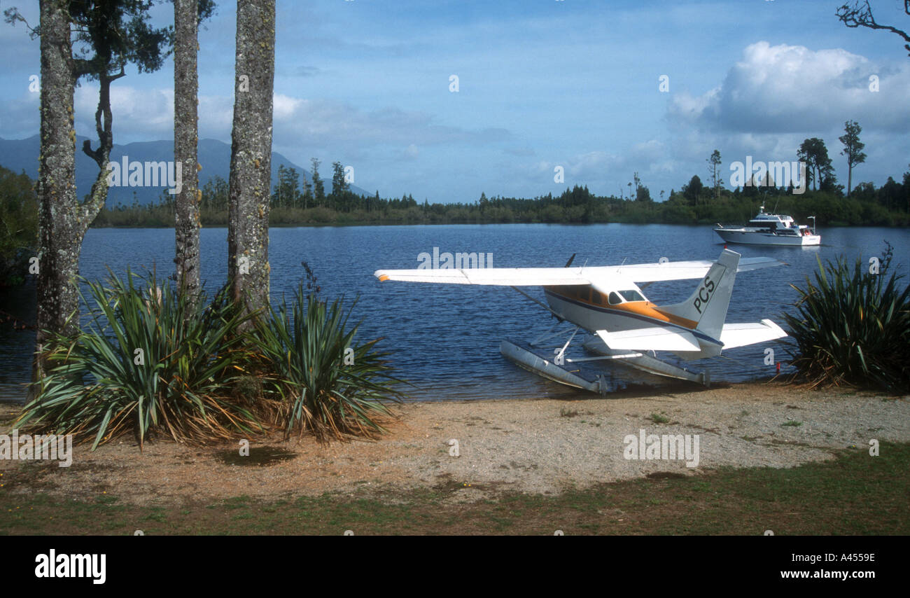 A float plane on a lake West Coast province South Island New Zealand ...