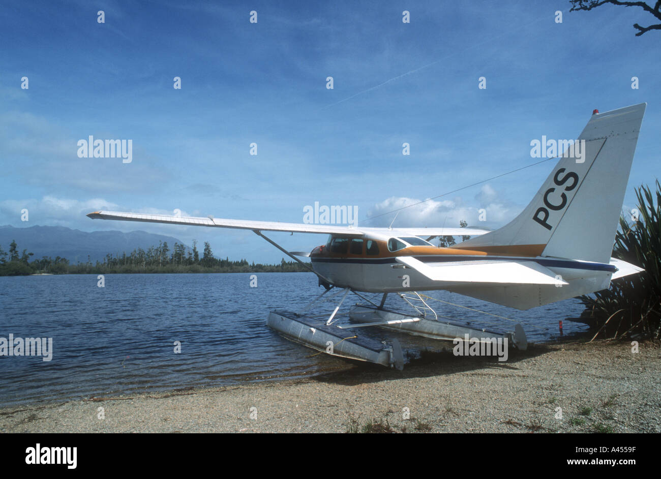 A float plane on a lake West Coast province South Island New Zealand ...