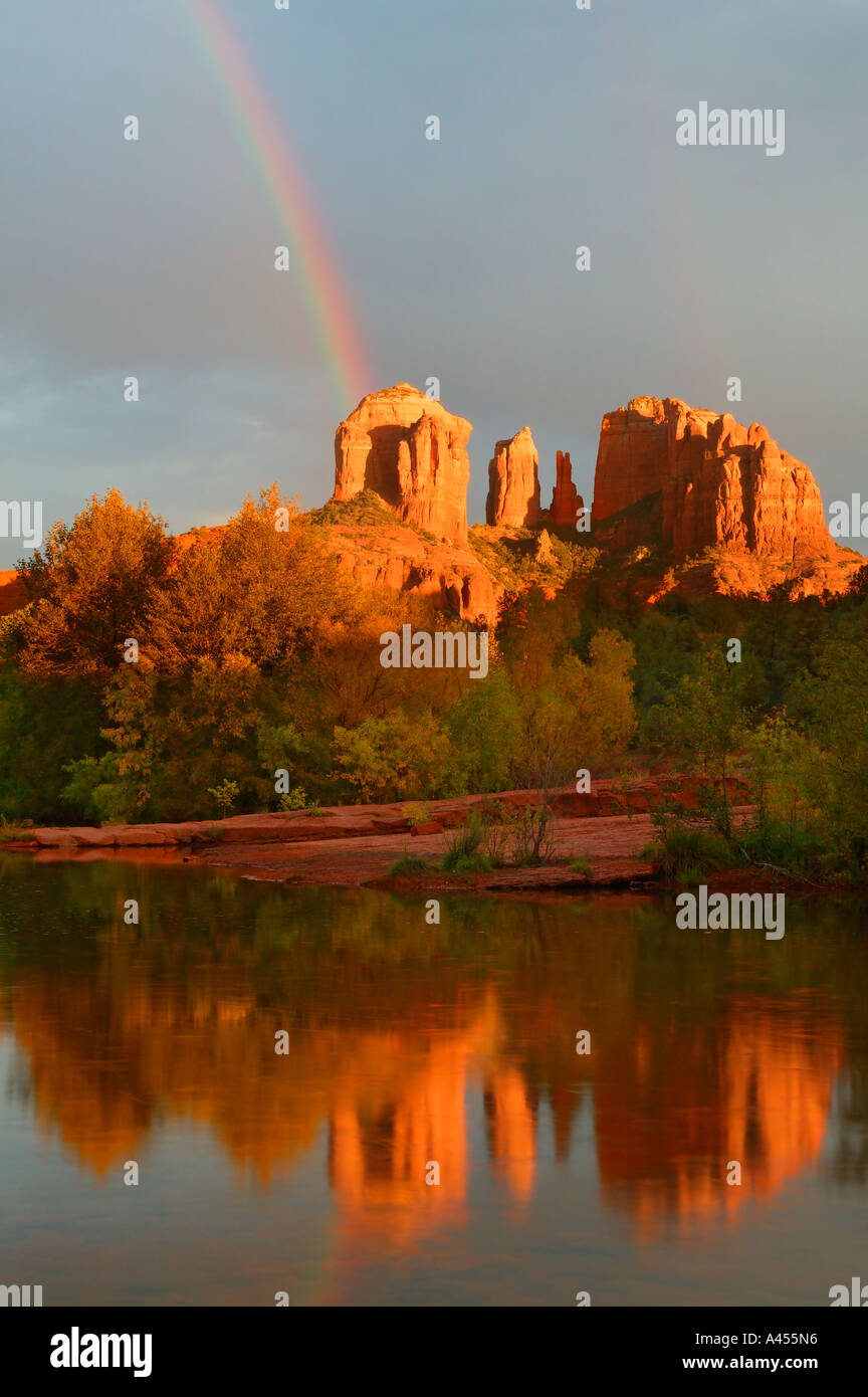 A rainbow over Cathedral Rock and Oak Creek Sedona Arizona Stock Photo ...