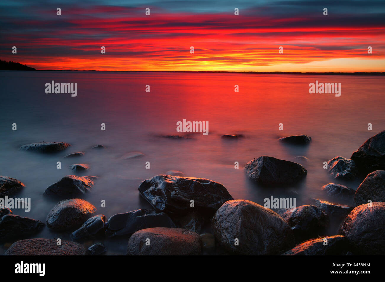Beautiful sunset at Larkollen by the Oslofjord, Østfold fylke, Norway ...