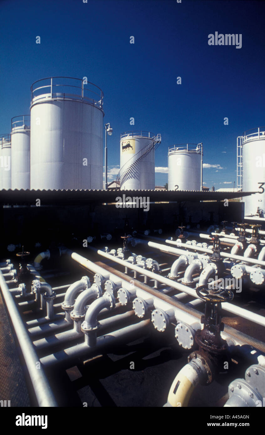 Pipe work valves and storage tanks at the Nairobi terminal of the Kenya ...