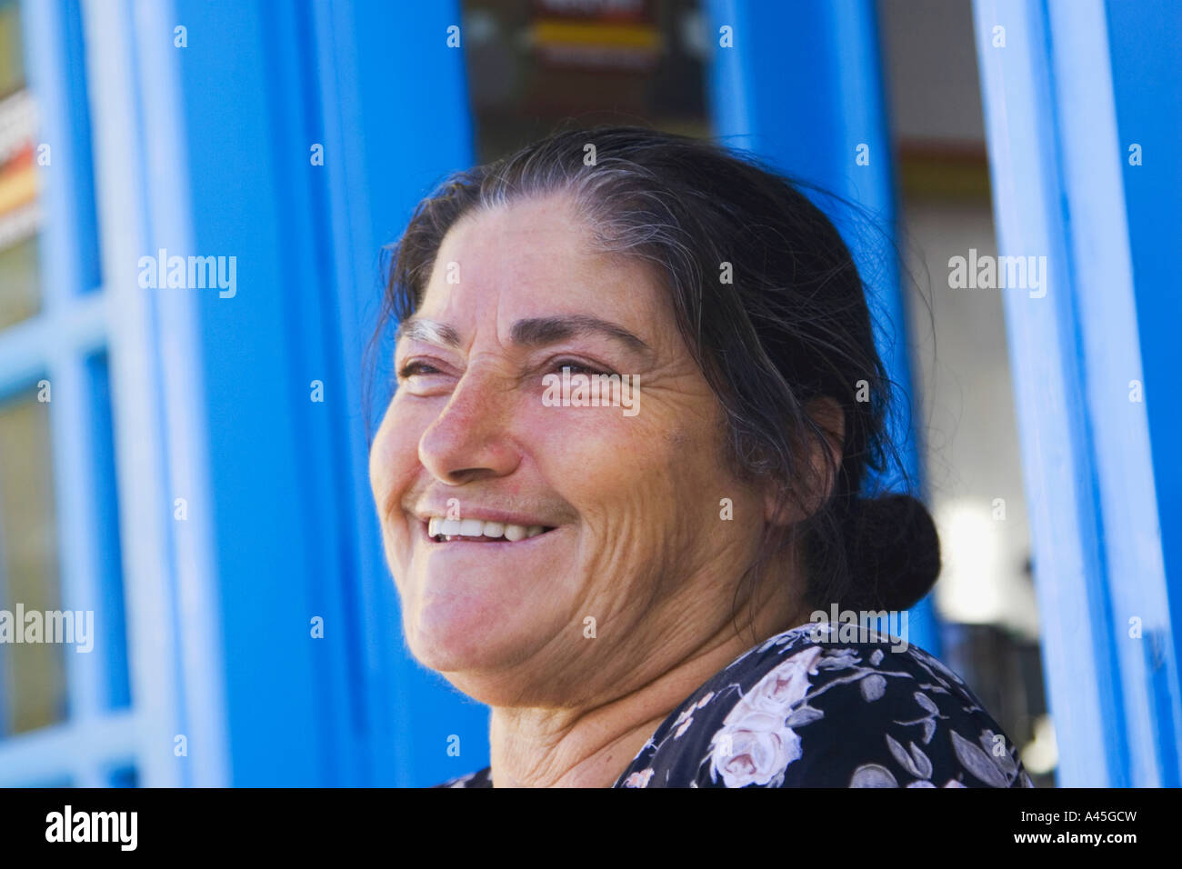 Smiling Greek Woman Santorini Greece Stock Photo - Alamy