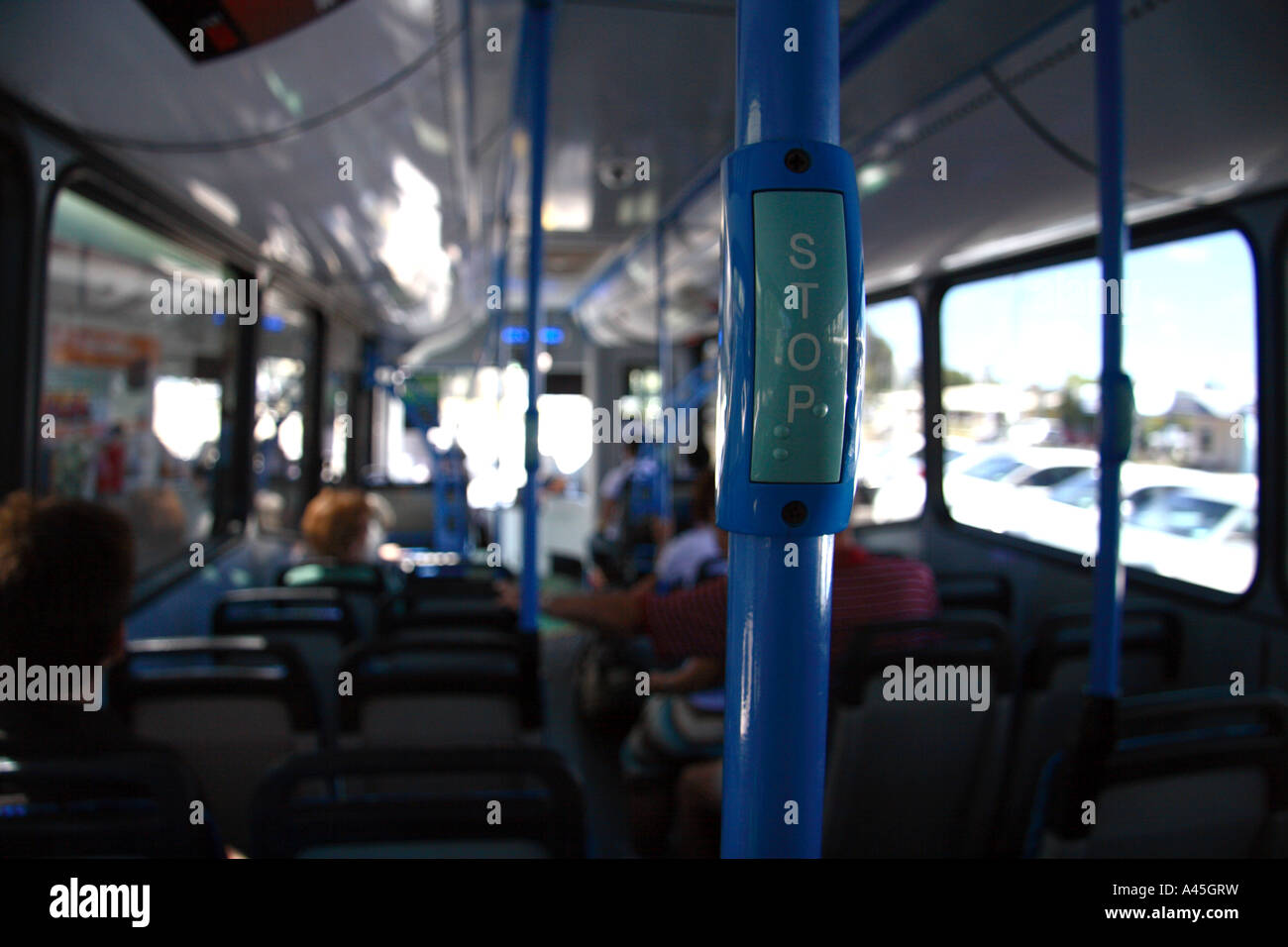 Stop button on bus service Stock Photo - Alamy