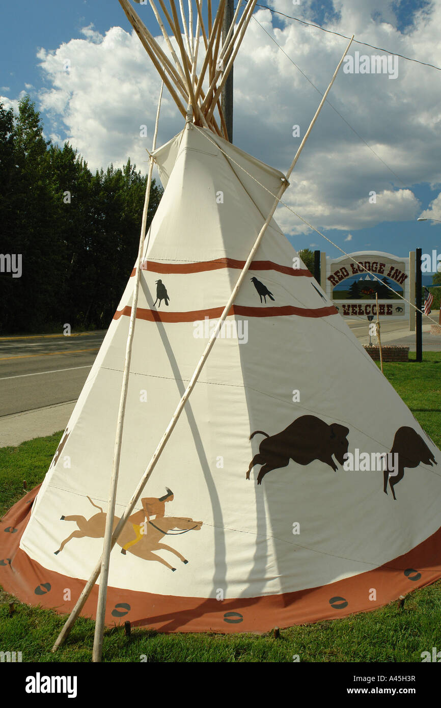 AJD57154, Red Lodge, MT, Montana, downtown, Main Street, teepee Stock ...