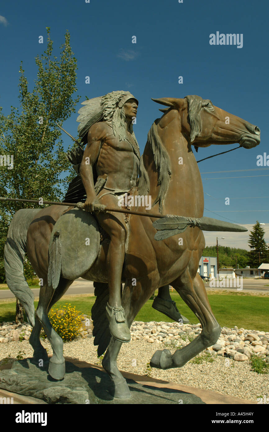 AJD57170, Red Lodge, MT, Montana, statue of Indian on horseback Stock ...