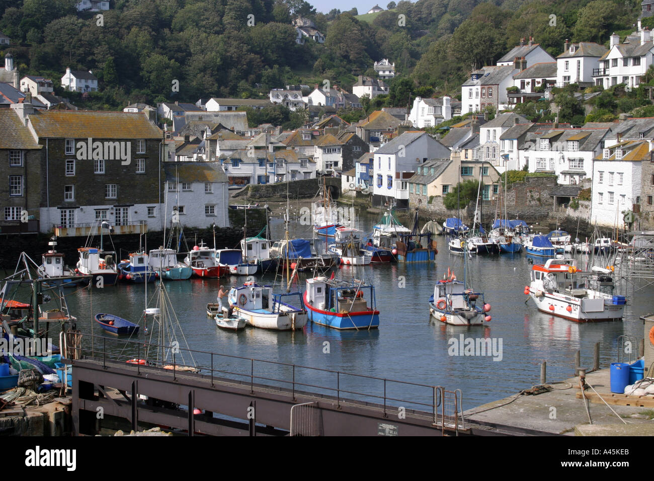 Polperro harbour with moored fishing and pleasure boats Stock Photo - Alamy