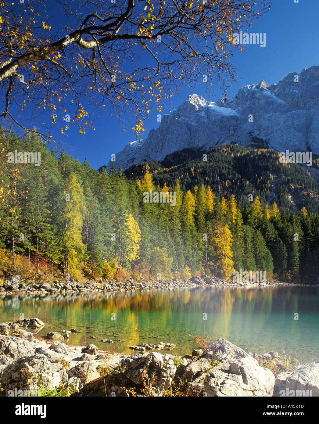 Eibsee lake Eib near Garmisch-Partenkirchen beneth the mountains ...