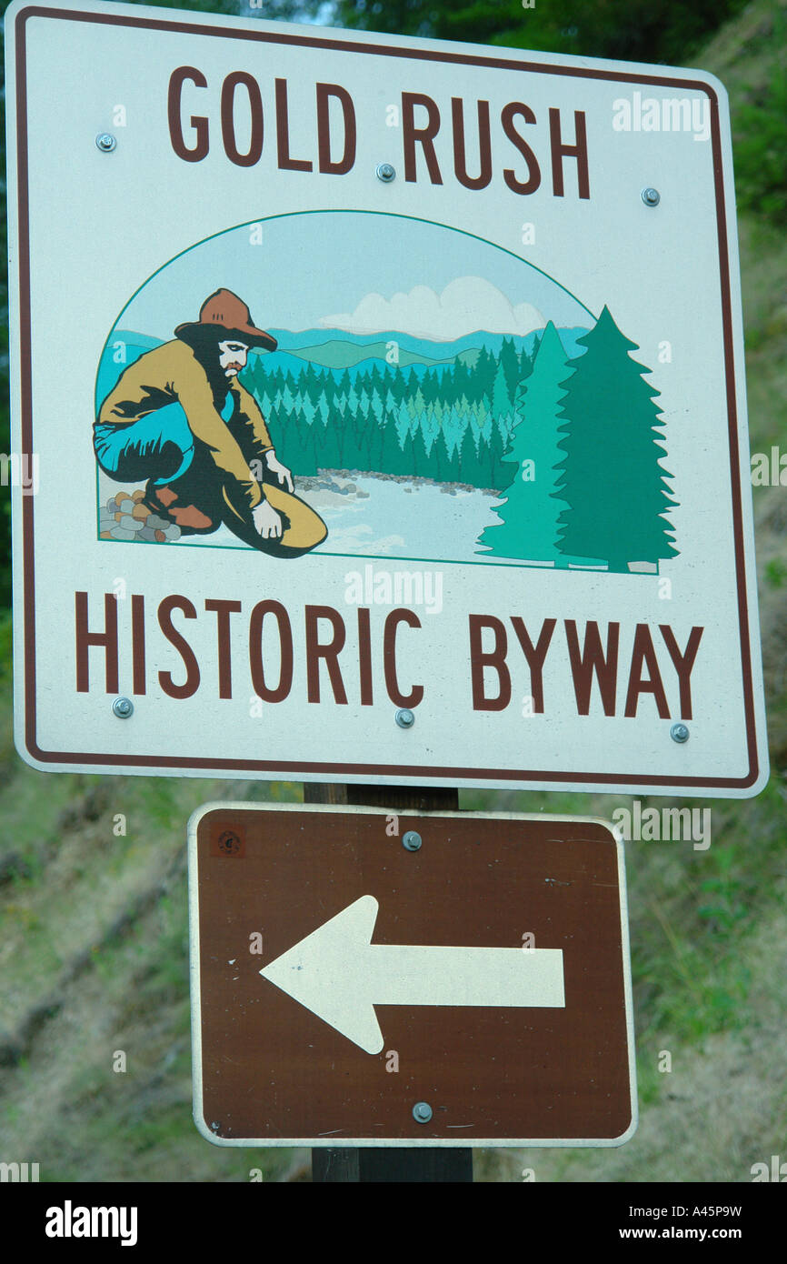 AJD56148, Ahsahka, ID, Idaho, Gold Rush Historic Byway, road sign Stock ...
