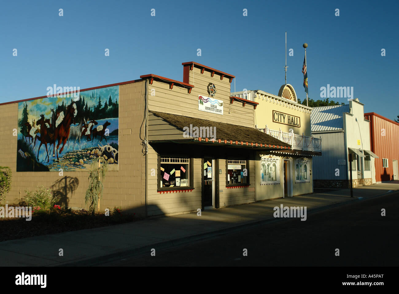 AJD56152, Kamiah, ID, Idaho, downtown, Library, City Hall Stock Photo ...