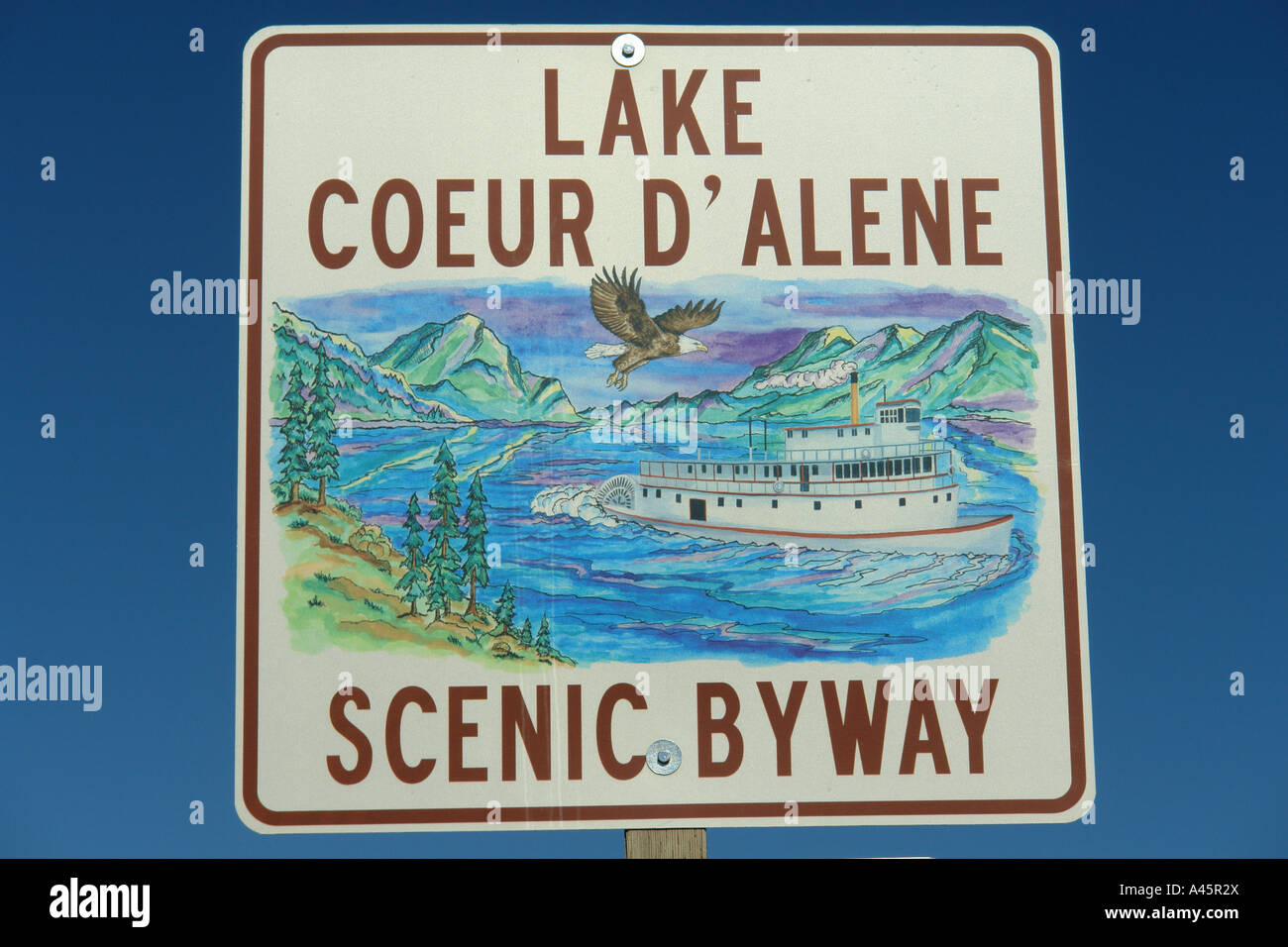 AJD56246, ID, Idaho, Lake Coeur D' Alene Scenic Byway, road sign Stock ...