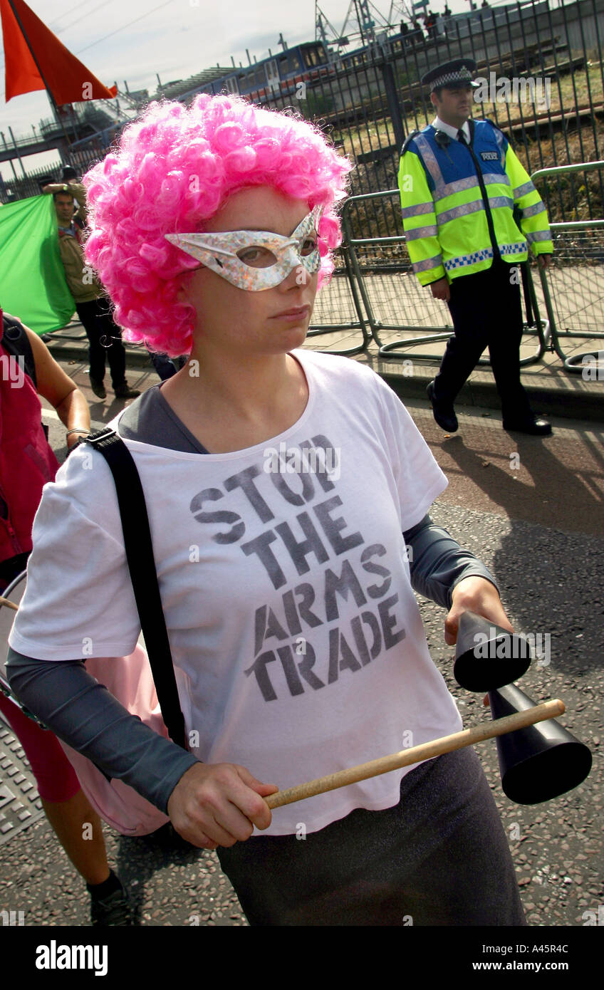 a peace protester marches against the largest arms fair in europe the ...
