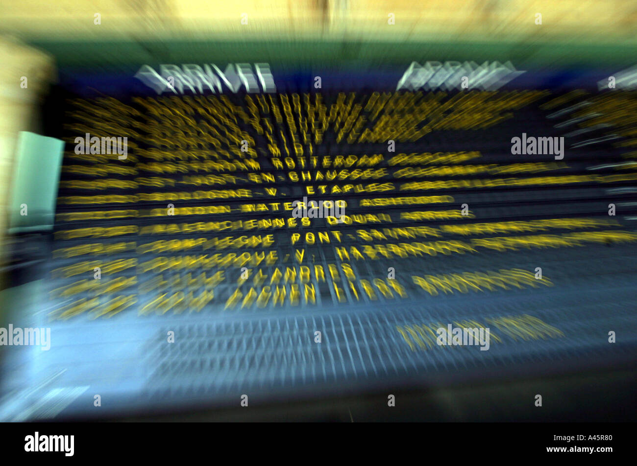 a timetable displays cross channel and european train schedules at the ...