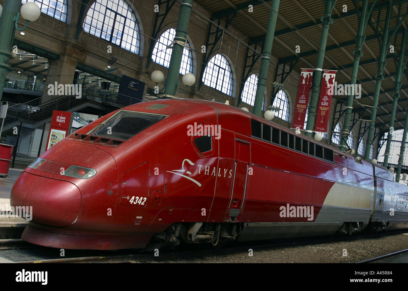 the thalys trans european train arrives at the gare du nord train ...
