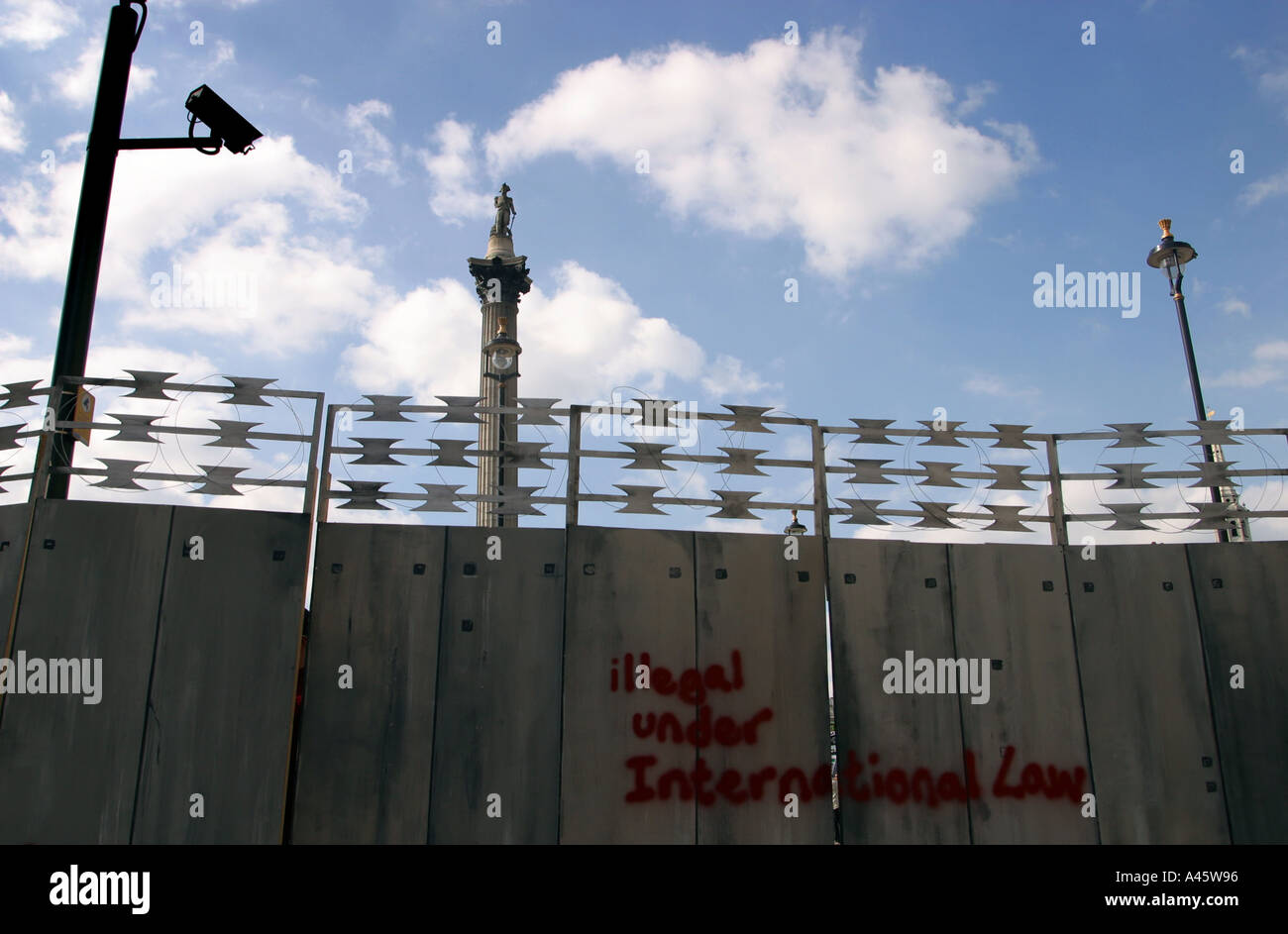 a mock up security barrier is put across the road in front of nelson s ...