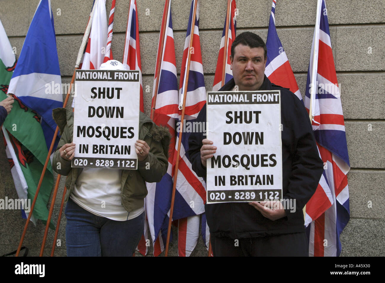 a demonstration by the neo fascist national front party as they picket ...