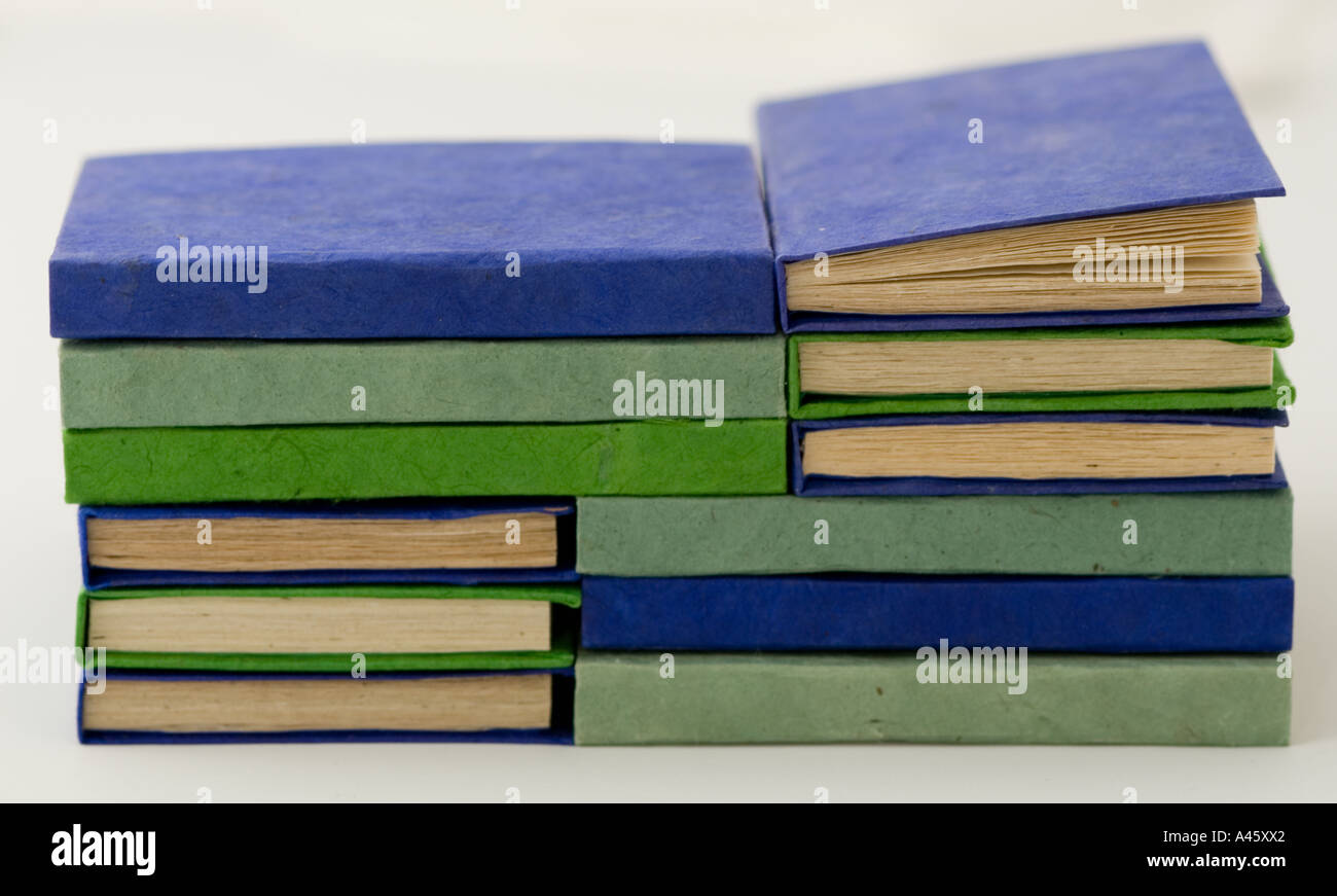 Blue and green handmade booklets Stock Photo - Alamy