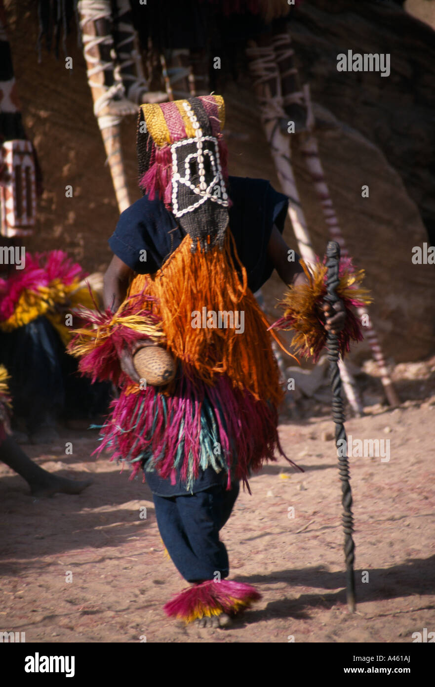 MALI West Africa Dogon Country Tirelli Masked Dogon dancer in costume ...