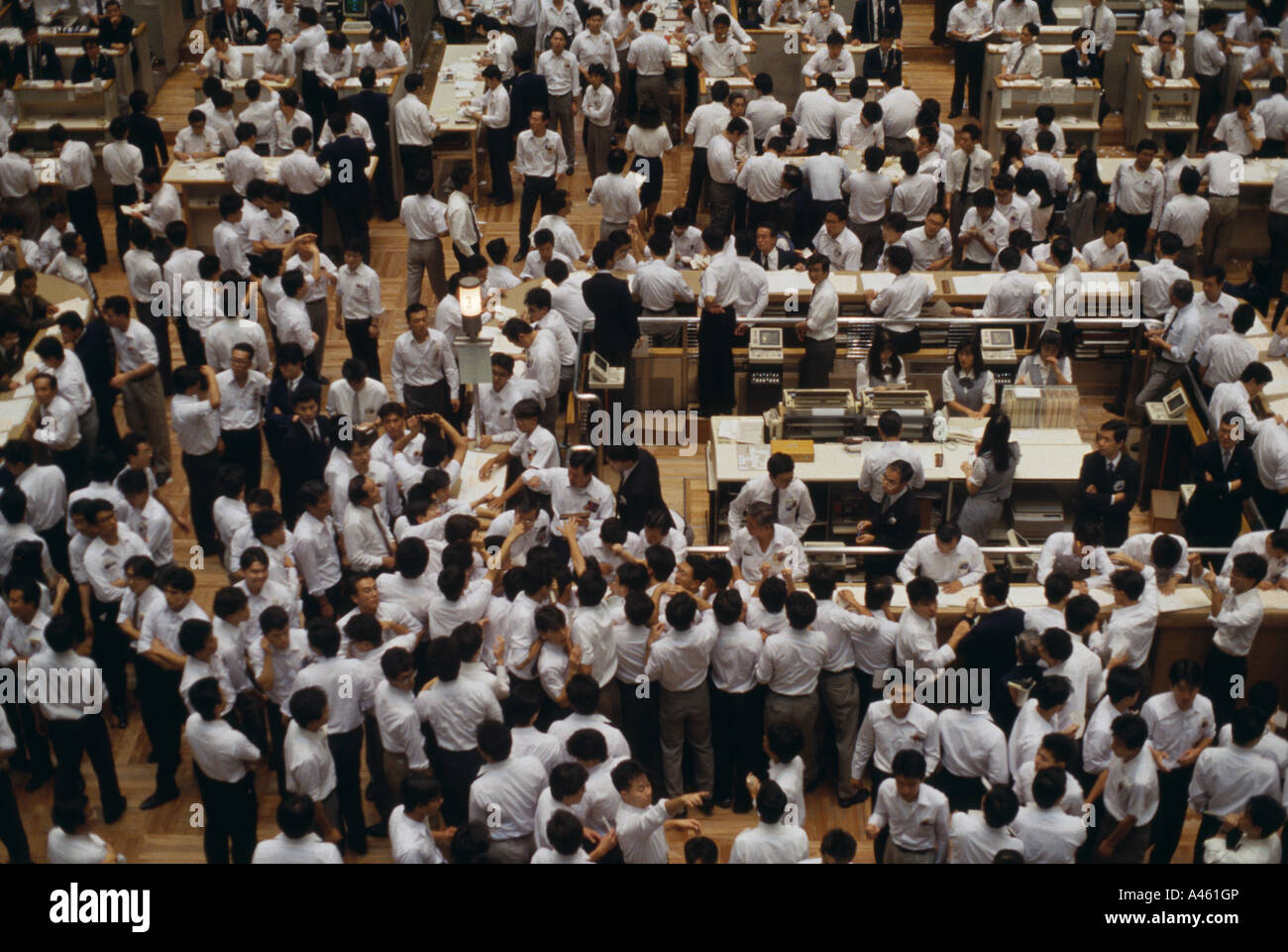 JAPAN Honshu Tokyo Kabuto Cho stock exchange trading floor busy with ...