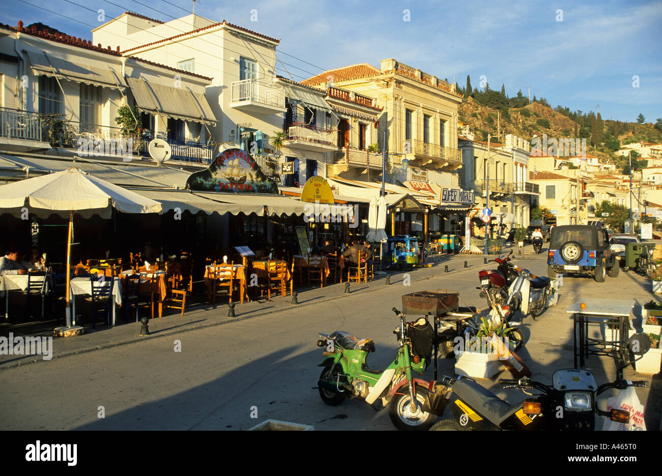 Seaside promenade, waterfront, of Poros, saronian islands, Greece Stock ...